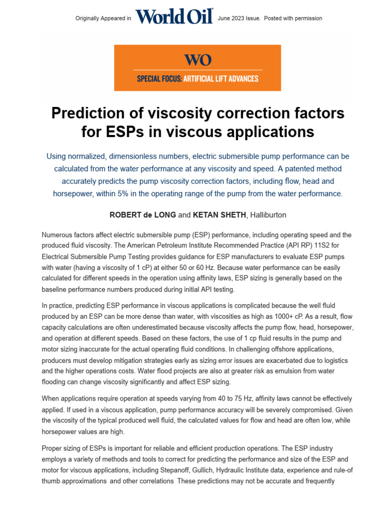 ESP Viscosity Correction Factor Prediction | PDF | Viscosity | Horsepower