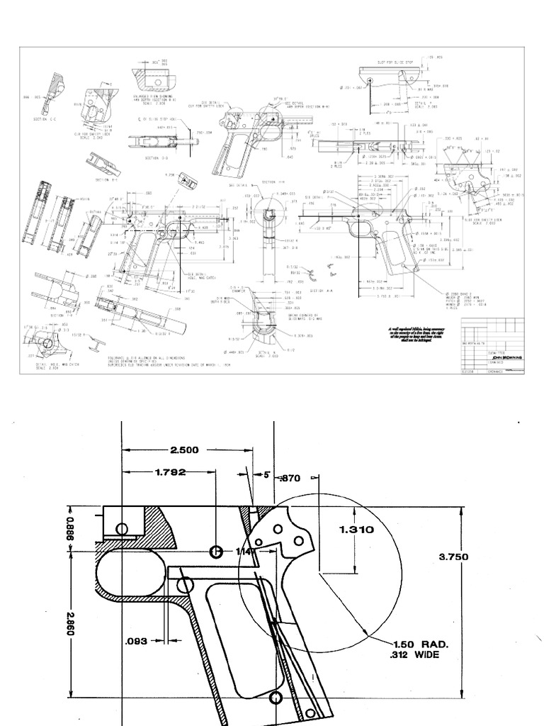 m1911 Frame Withcloseups Blueprints | PDF | Projectile Weapons