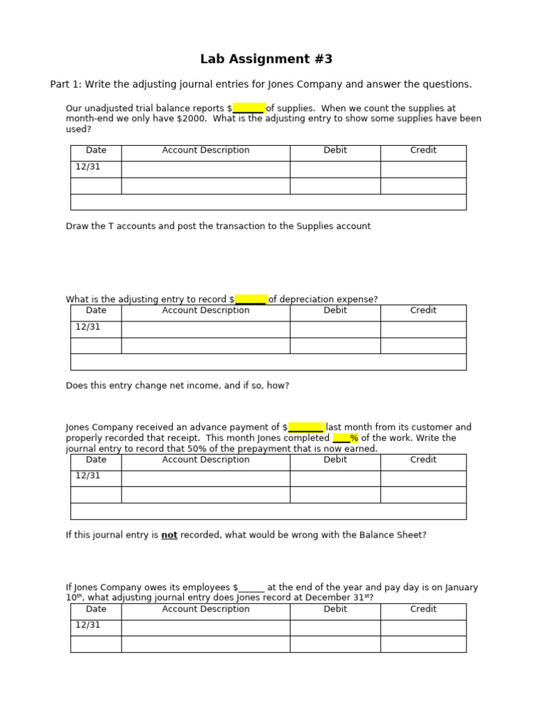 Lab 3 (Ch 4) Assignment Student 2 | PDF | Debits And Credits | Financial Economics