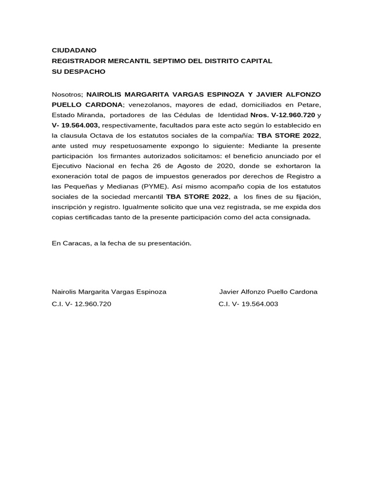 Modelo Empresa Pyme | PDF | Compartir (Finanzas) | Documento de identidad
