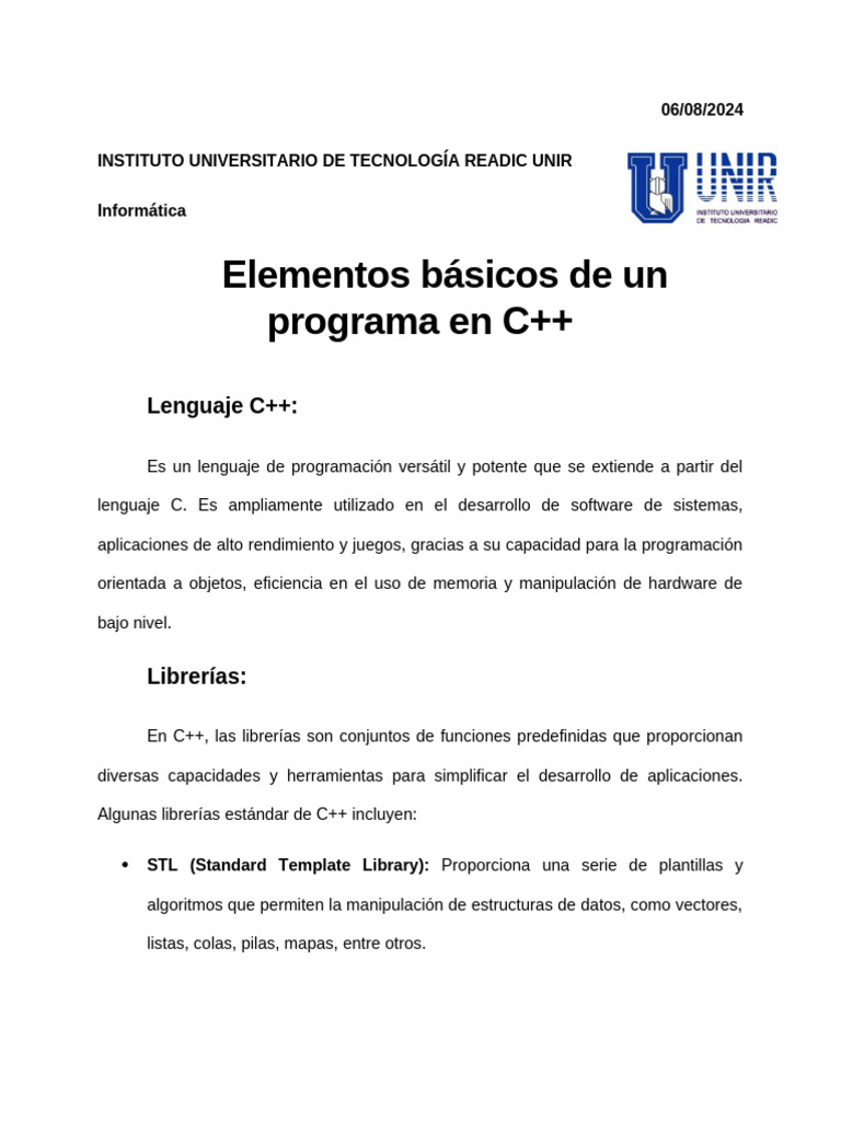 Elementos Básicos de Un Programa en C++ | PDF | C ++ | Tipo de datos