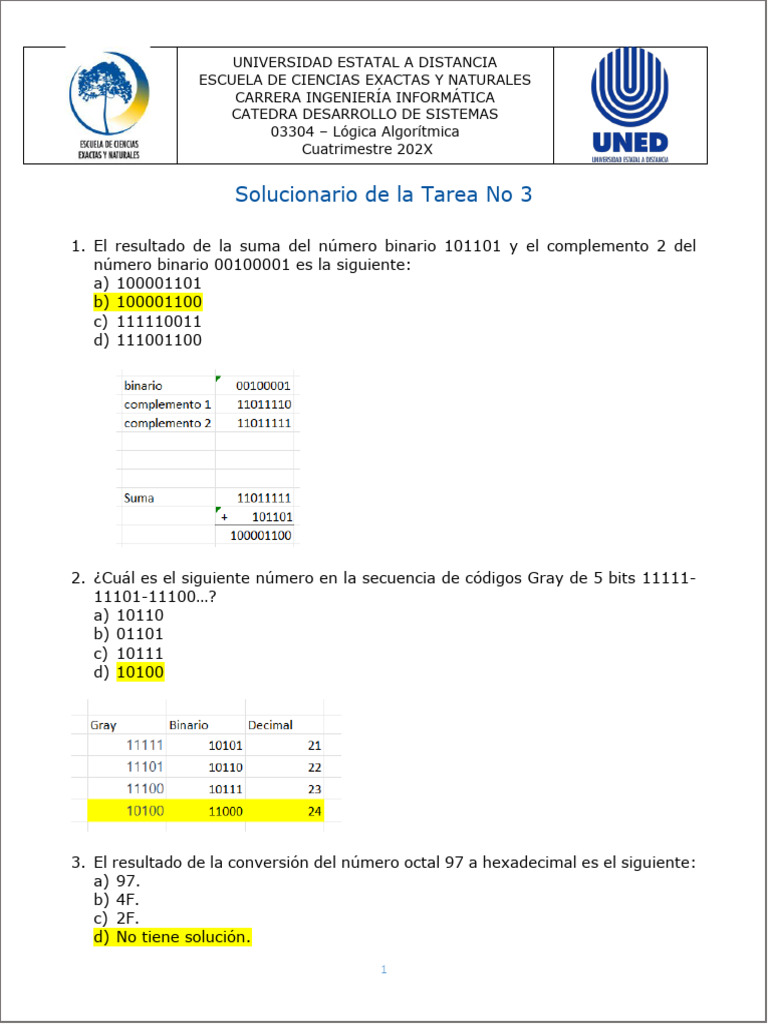 2023-IIIC - Tarea No 3 - 03304 - Solucionario | PDF | Codificaciones | Informática