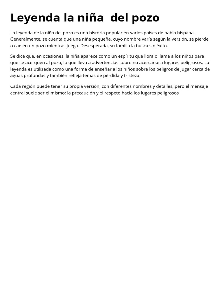Leyenda La Niña Del Pozo | PDF | Ficción general