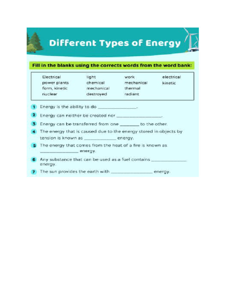 Types of Energy Worksheet | PDF