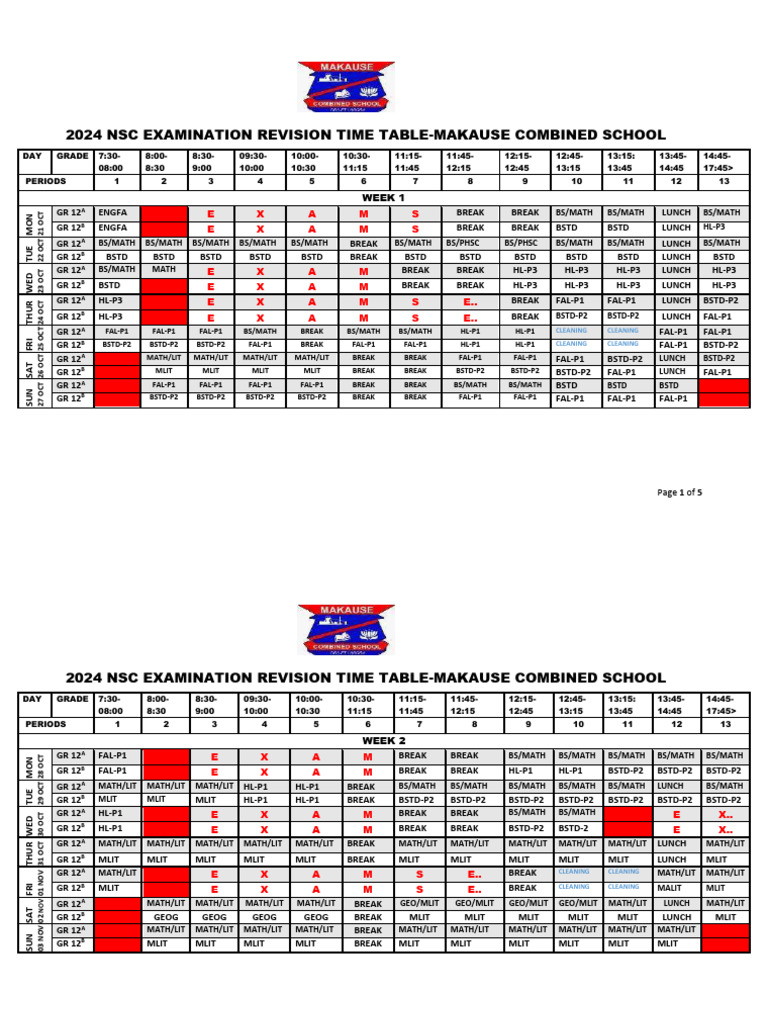 First Draft-Nsc Revision Time Table-2024 | PDF