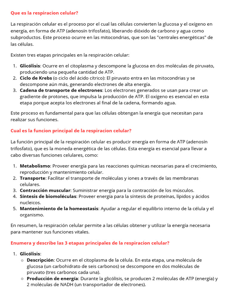 Que Es La Respiracion Celular | PDF | Trifosfato de adenosina | Respiración celular