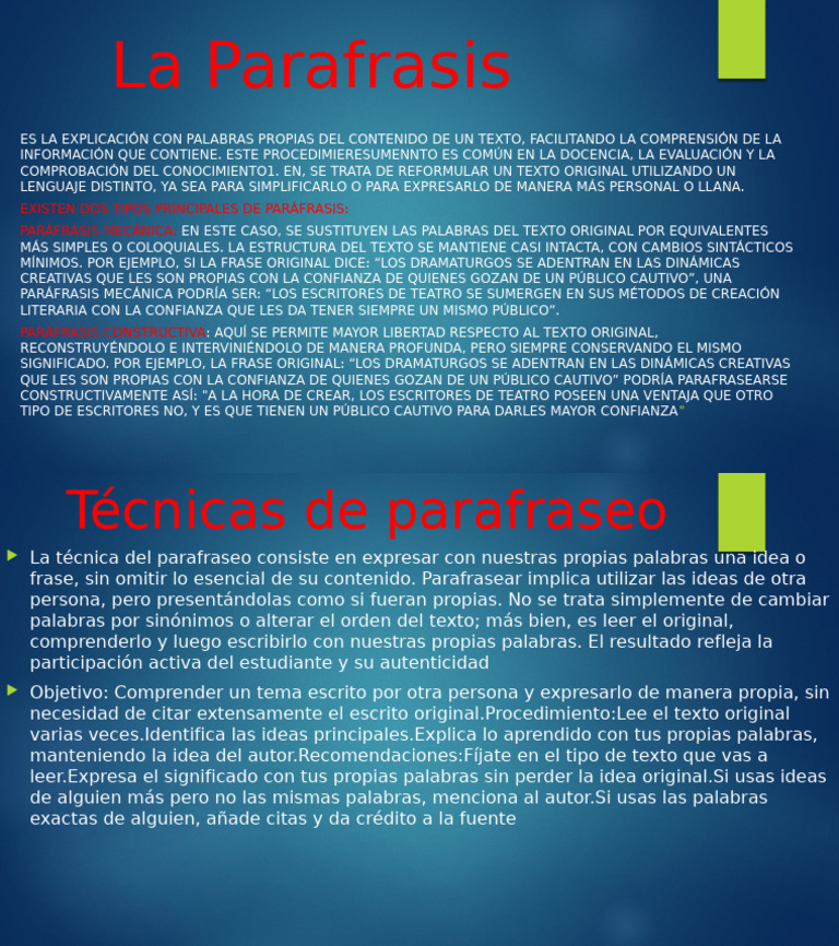 La Parafrasis | PDF | Crecimiento personal y profesional | Artes del ...