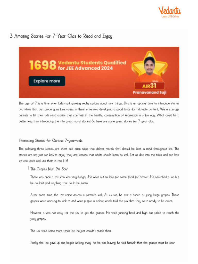 3 Amazing Stories For 7-Year-Olds To Read and Enjoy | PDF