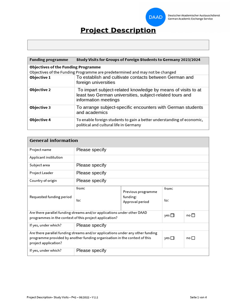 Template Project Description StudyVisits | PDF | Goal