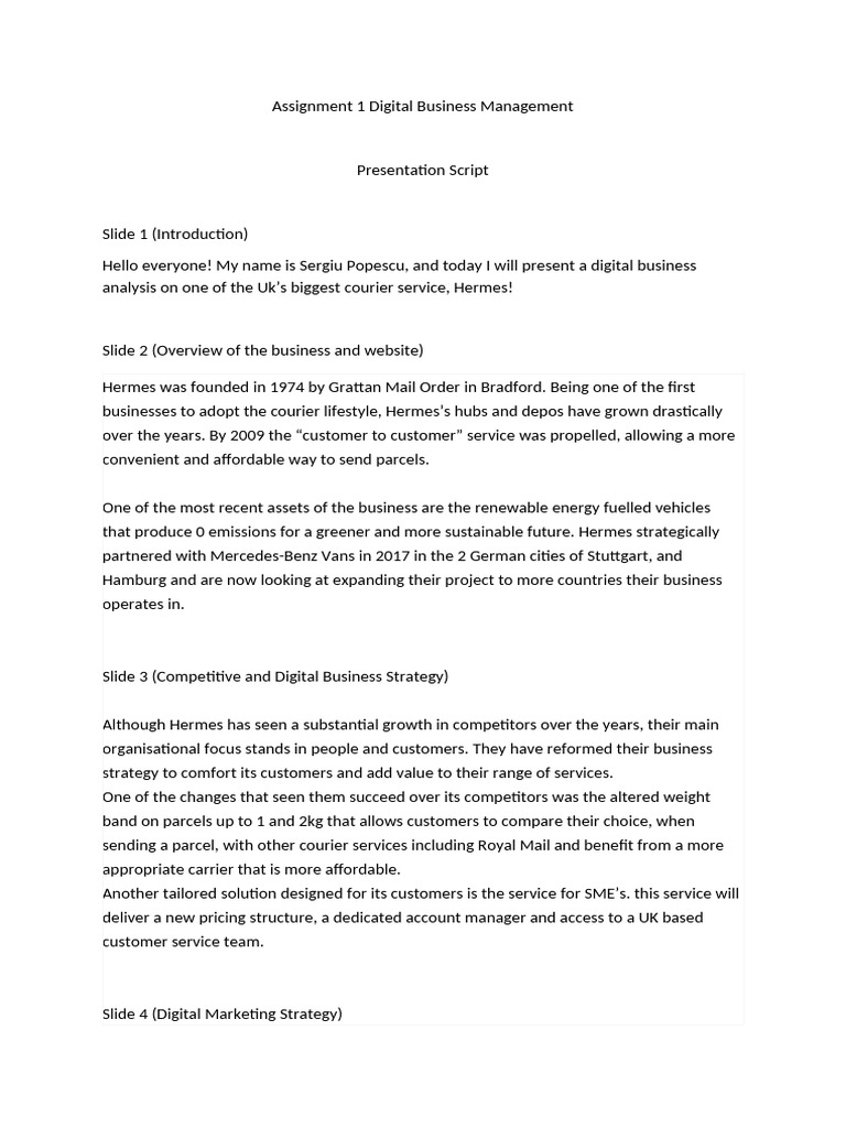 Assignment 1 Digital Business Management Presentation Script | PDF ...