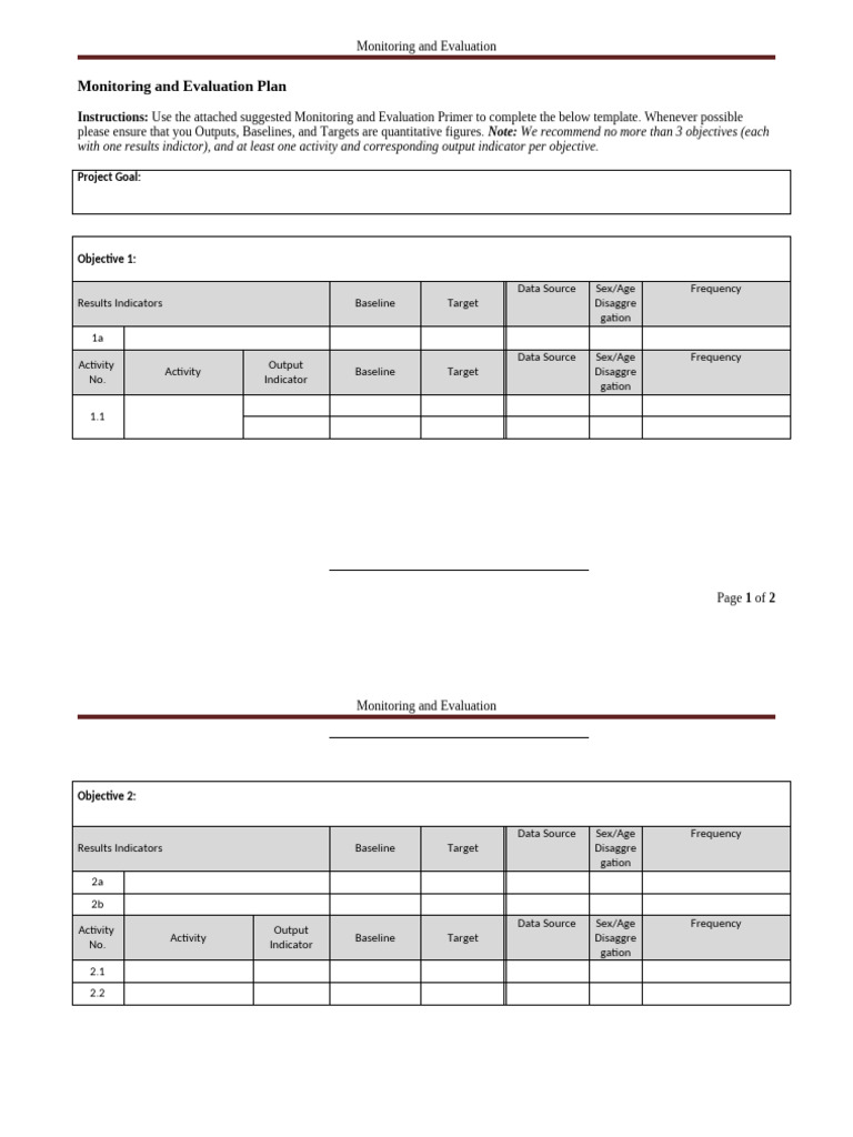 Monitoring & Evaluation Plan Guide | PDF