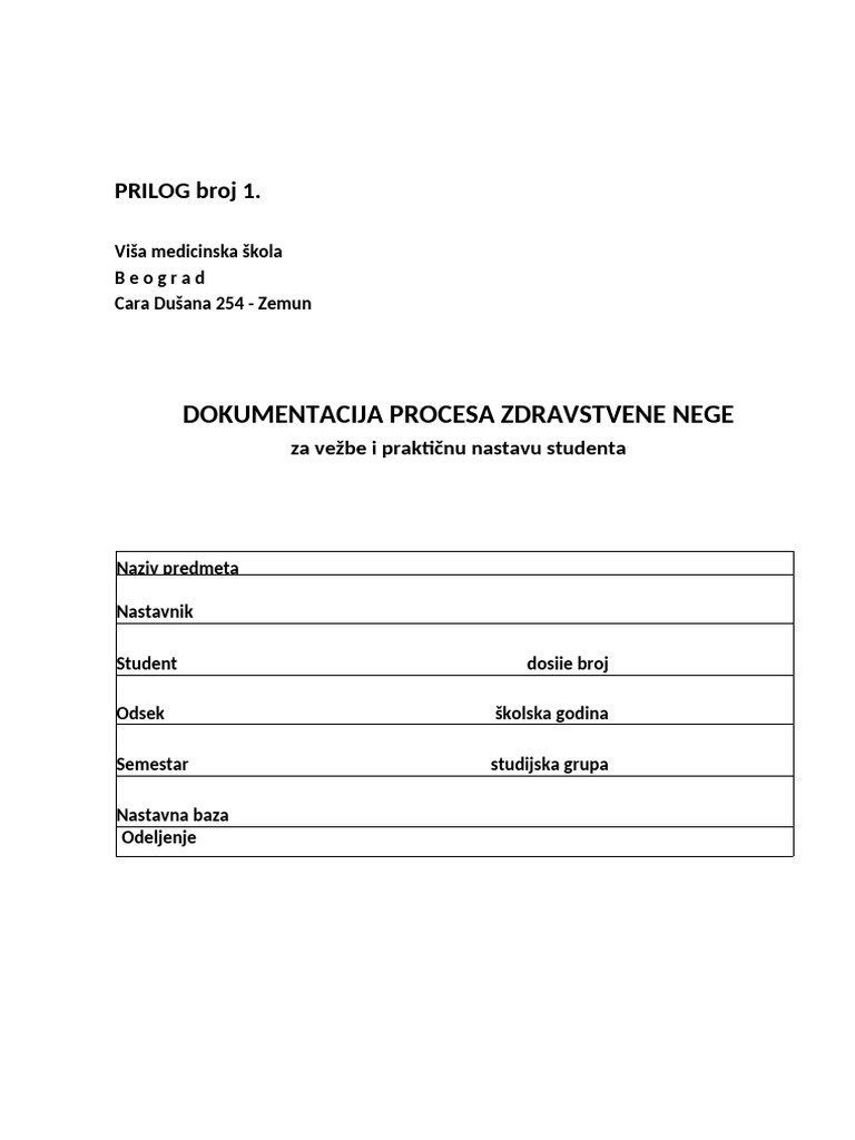 Dokumentacija Procesa Zdravstvene Nege Word | PDF