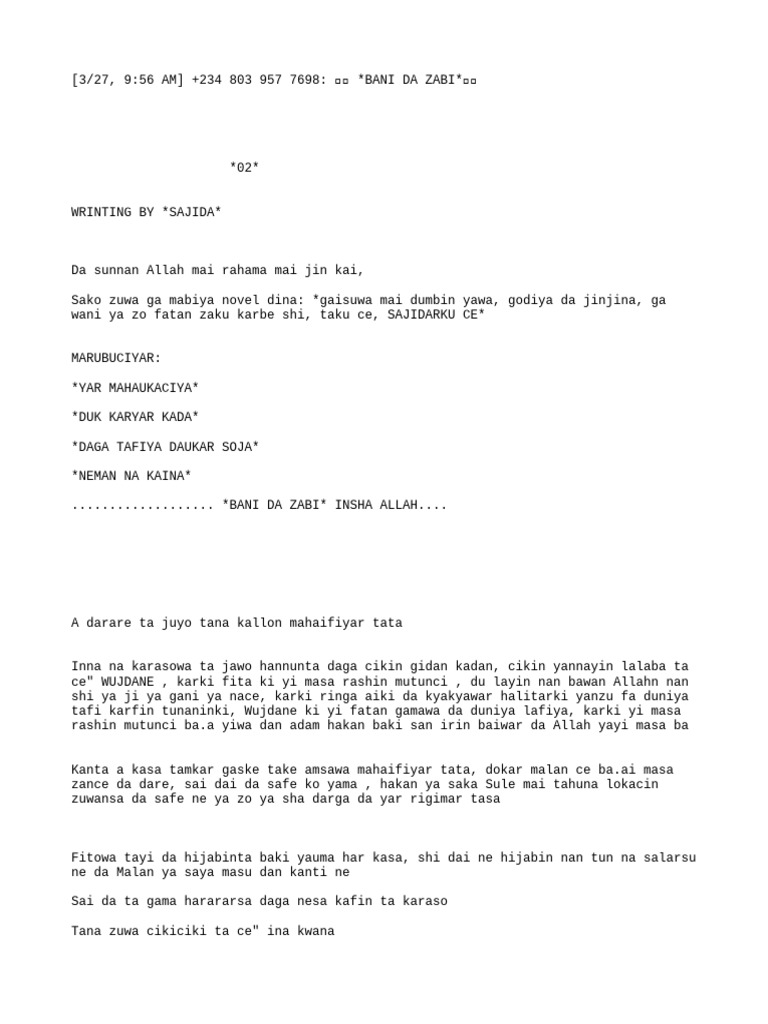 Bani Da Zabi Sajida - 1 | PDF