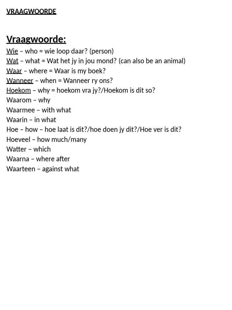 VRAAGWOORDE | PDF