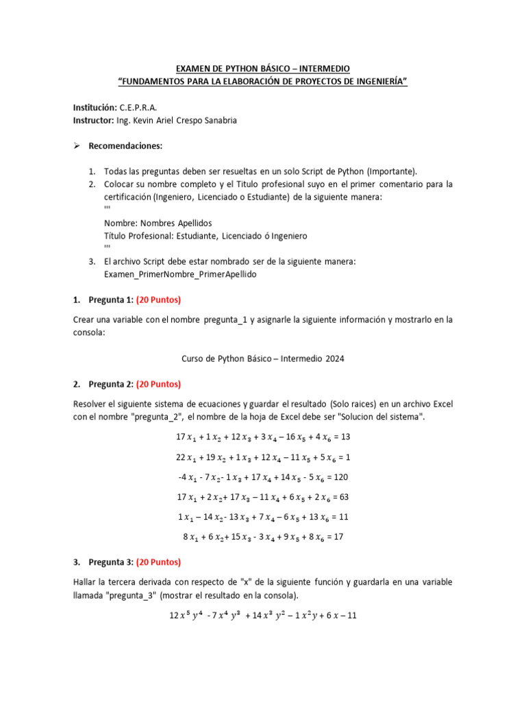 Examen de Python Básico - Intermedio-1 | PDF