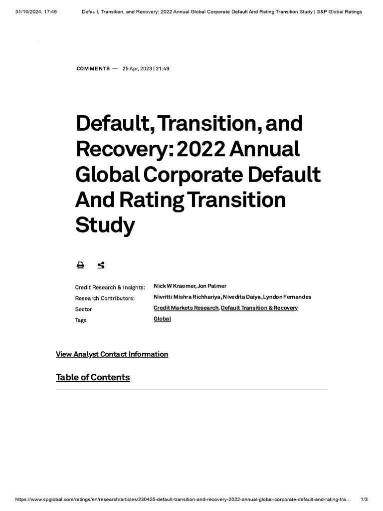 2022 Global Corporate Default Study | PDF | Economies | Money