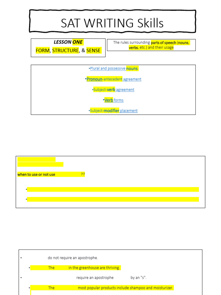 ALL SAT Writing Skills | PDF | Grammatical Number | Plural