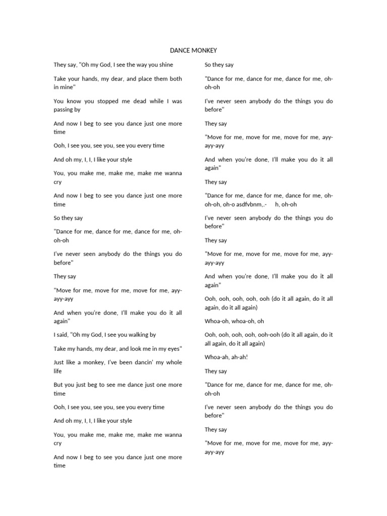 DANCE MONKEY Cancion de Ingles | PDF