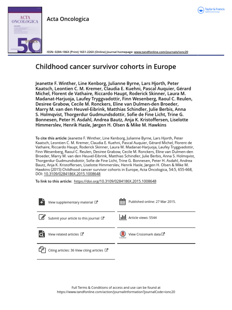 Childhood Cancer Survivor Cohorts in Europe | PDF | Cohort Study | Cancer