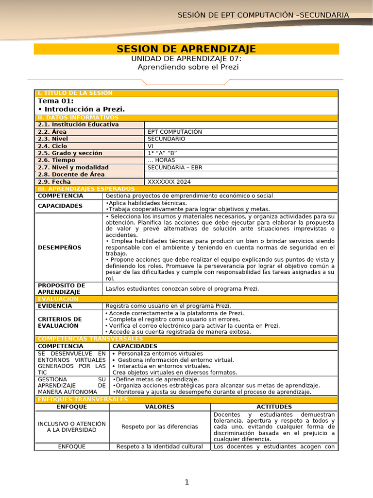 1° Sesion Actv 01 Ept-Computación 2024 | PDF | Enseñando | Aprendizaje