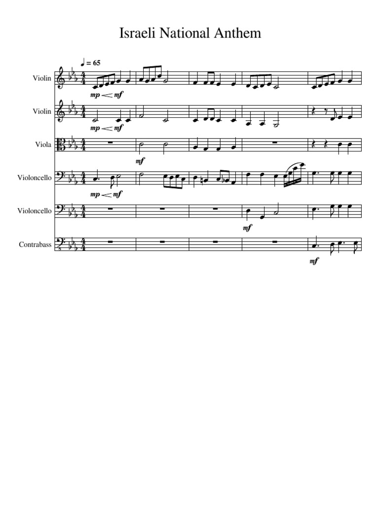 Hatikvah Israeli National Anthem | PDF | National Anthems | Necked Lutes