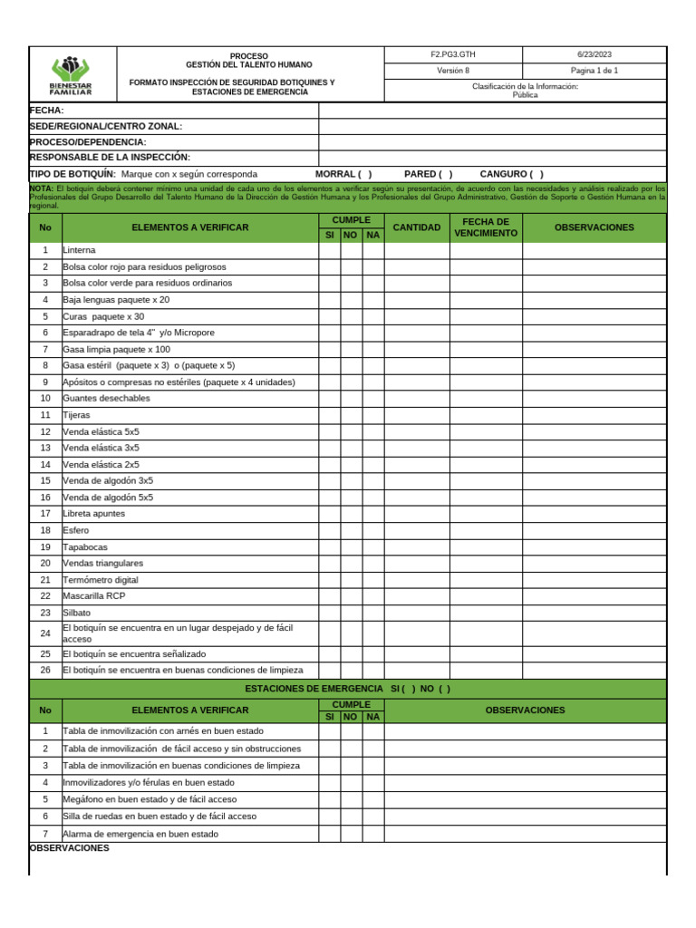 f2.Pg3 .GTH Formato Inspeccion de Seguridad Botiquines y Estaciones de Emergencia v8 | PDF