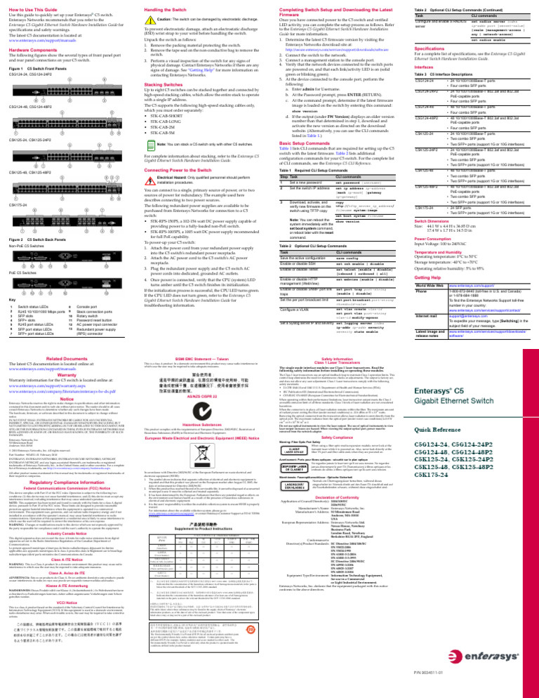 Enterasys C5 Gigabit Ethernet Switch Quick Reference | PDF | Network ...