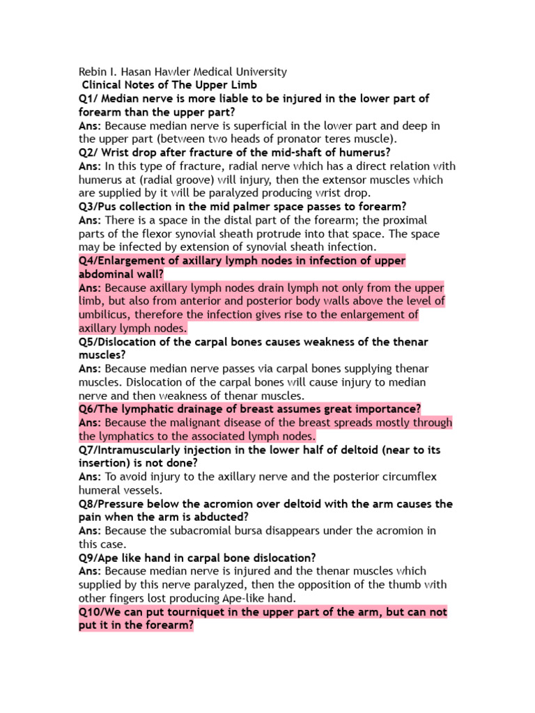 Clinical Notes of Anatomy | PDF | Arm | Elbow