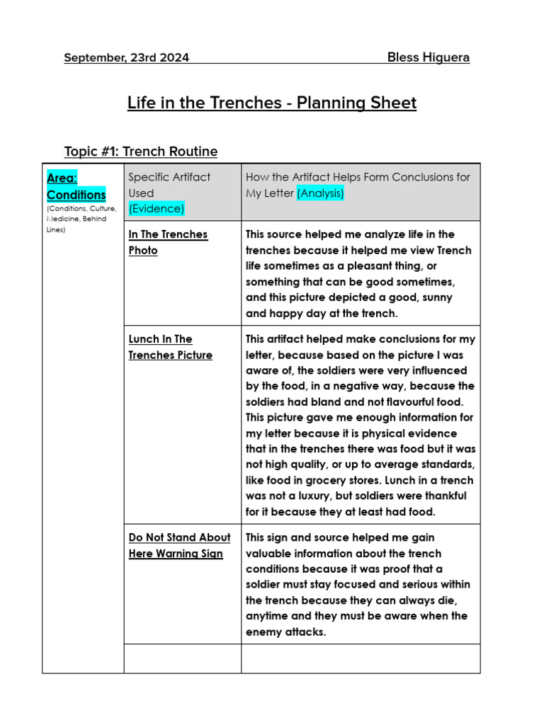 Life in the Trenches: Key Insights | PDF | Trench Warfare | Artifact ...