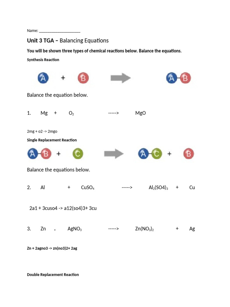 Unit 3 TGA - Balancing Equations | PDF