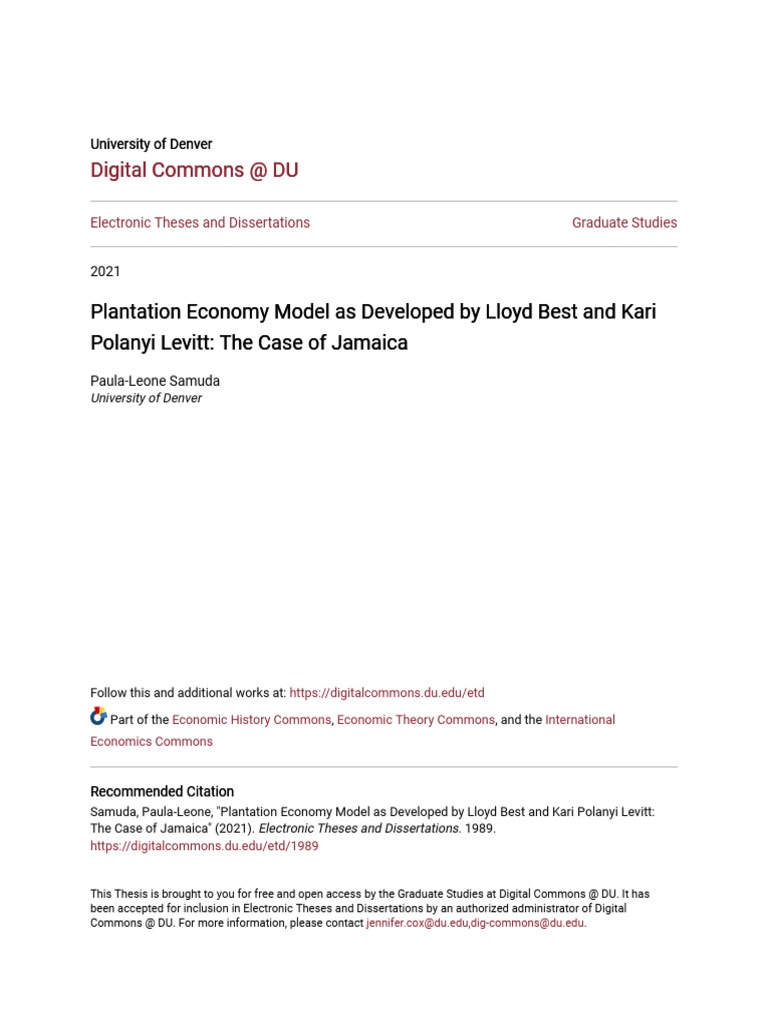 Plantation Economy Model As Developed by Lloyd Best and Kari Pola | PDF ...