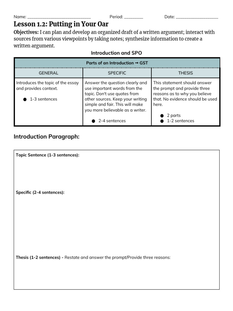 Introduction & Body Paragraph - Putting Your Oar in | PDF | Career & Growth