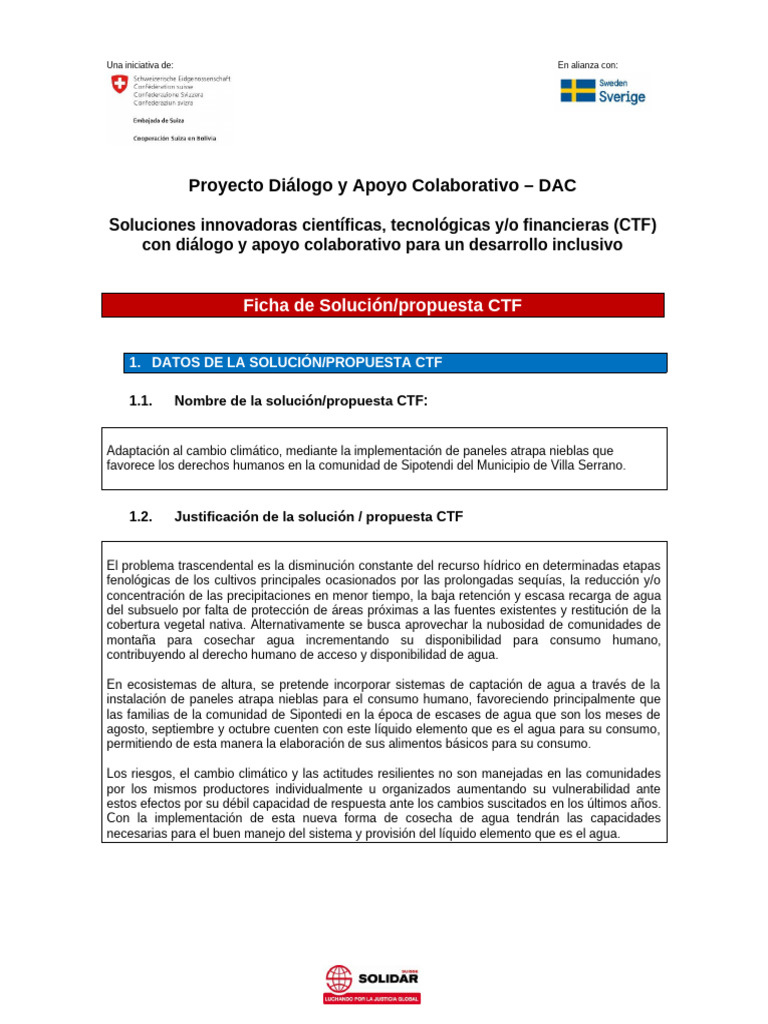 Anexo 1 Ficha Propuesta LIDER CTF | PDF | Agua | Niebla