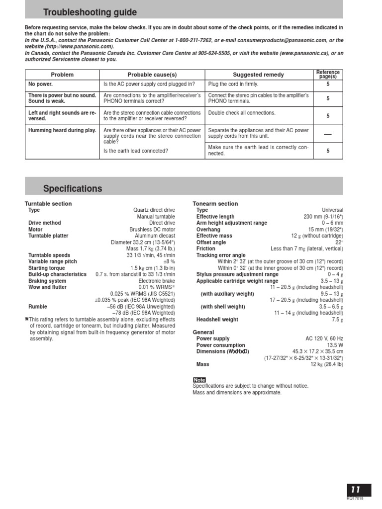 Technics SL1200MK5 Turntable Data Sheet | PDF | Phonograph | Electronics