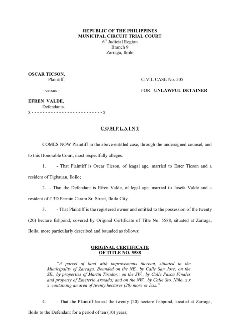 Complaint Unlawful Detainer | PDF | Lawsuit | Government