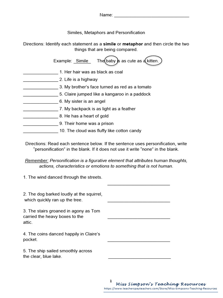 Figurative Language Worksheet | PDF