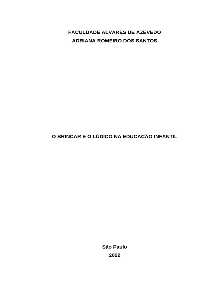 O Brincar E O Ludico Na Educacao Infantil Pdf Aprendizado Pré Escola