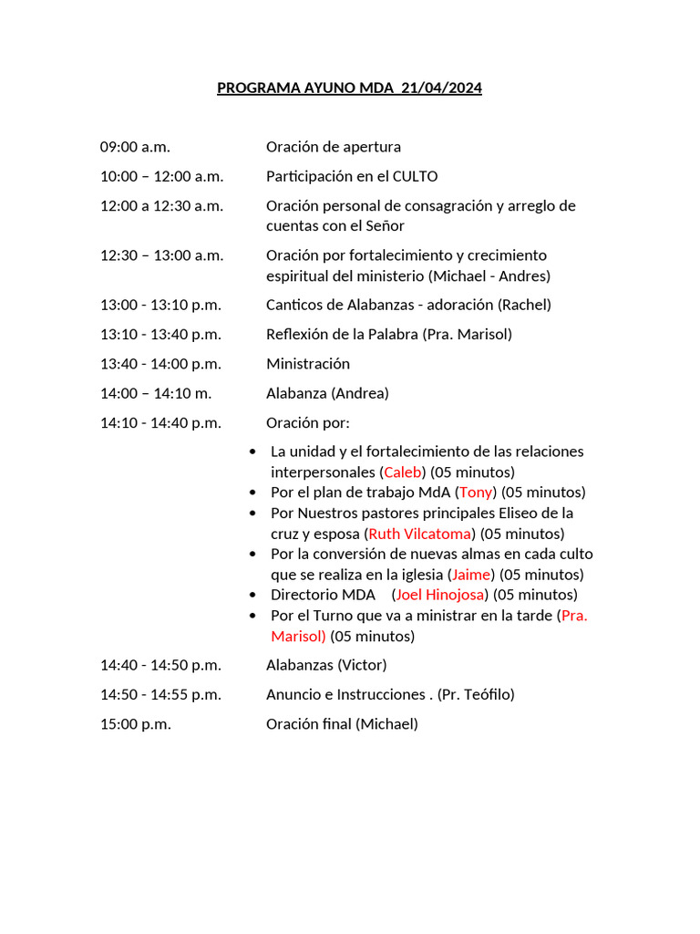 Programa Ayuno Mda 21-04-2024 | PDF