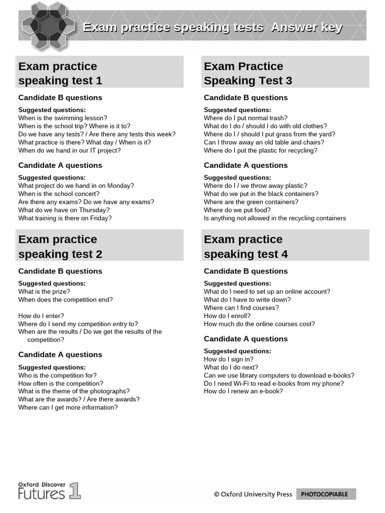 ODF1 Exam Practice Speaking Tests Answer Key | PDF | Social Science ...