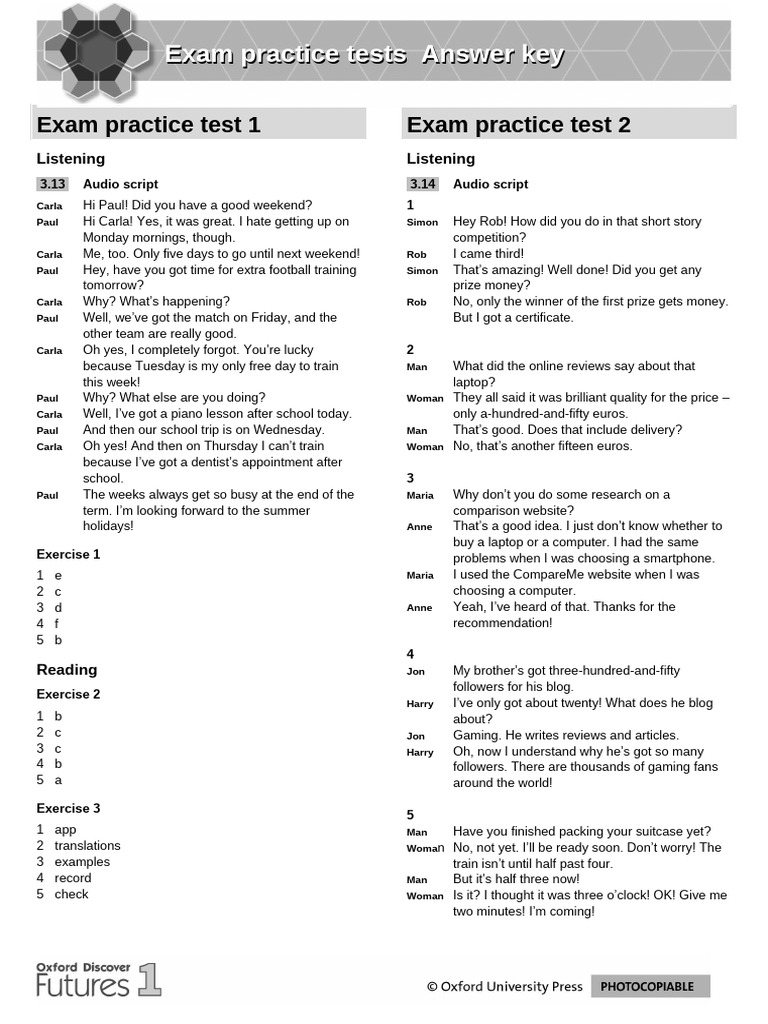 ODF1 Exam Practice Tests Answer Key and Scripts | PDF