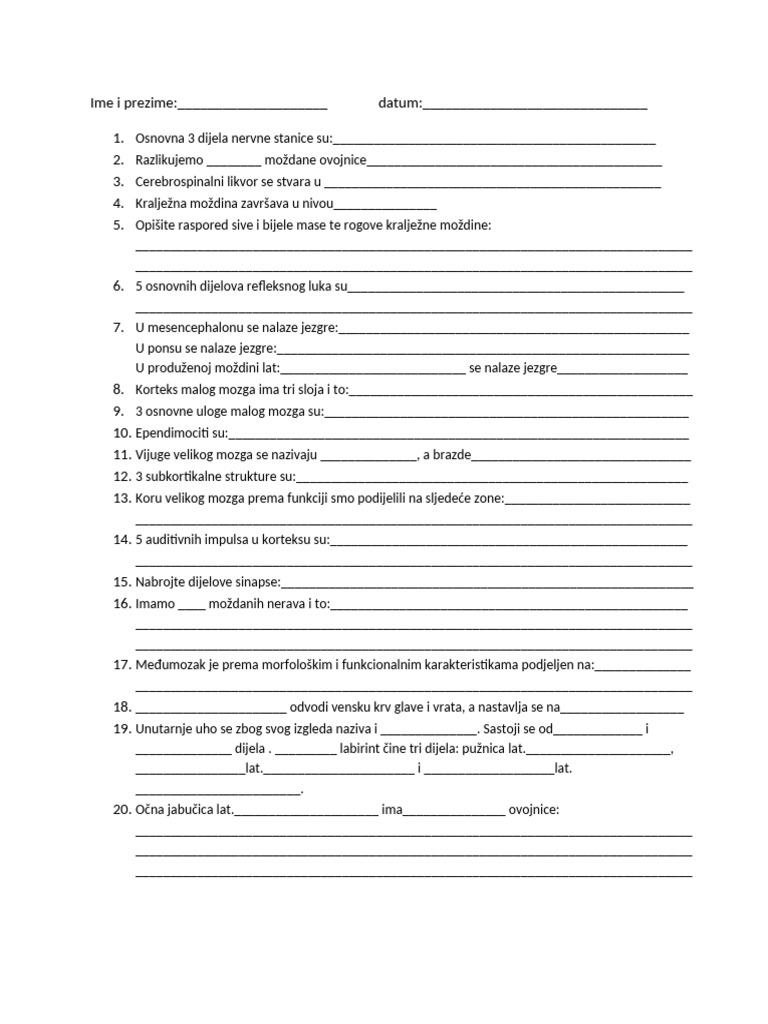 Anatomija 2b Test | PDF