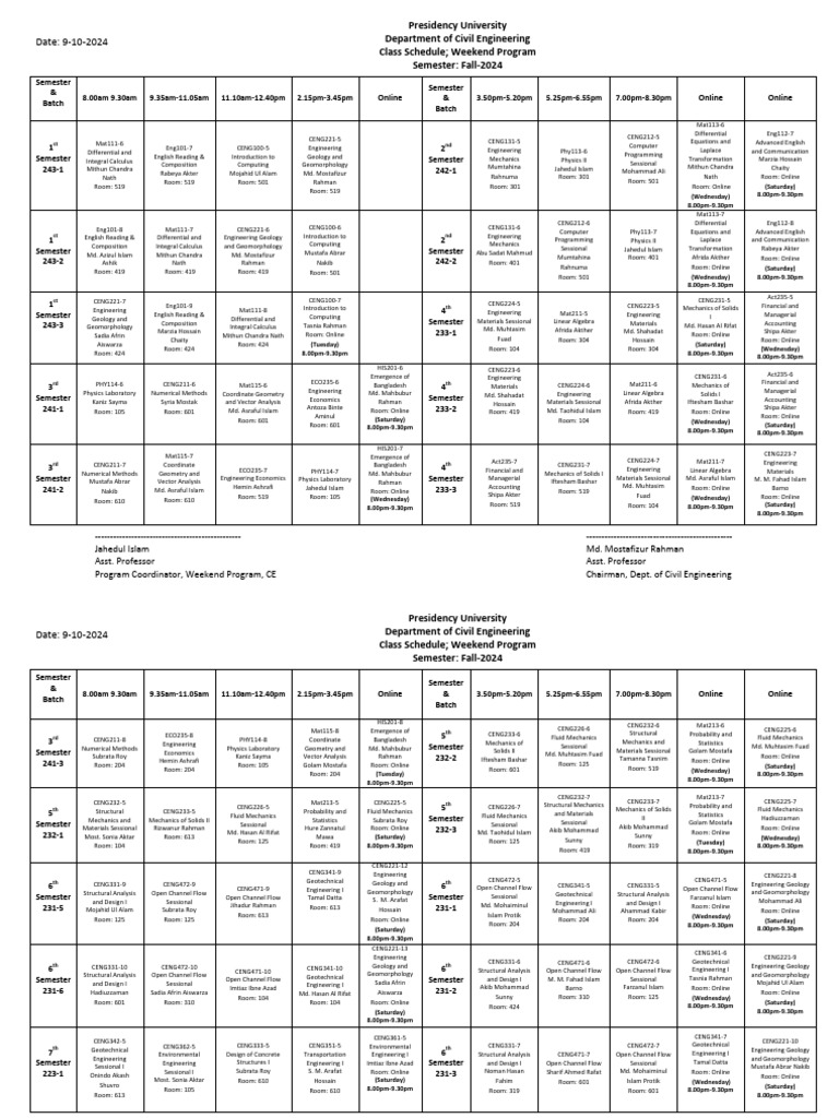 Civil Engg. Weekend Class Schedule | PDF | Linear Algebra | Mathematics
