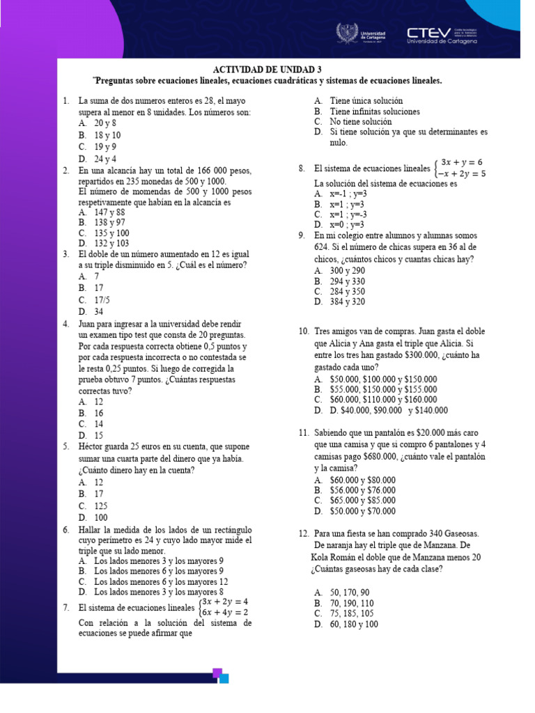 Actividad de La Unidad 3 Fundamentos de Matematicas | PDF | Matemática ...