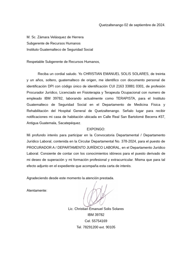 Carta Interes Igss | PDF | Crecimiento personal y profesional | Derecho