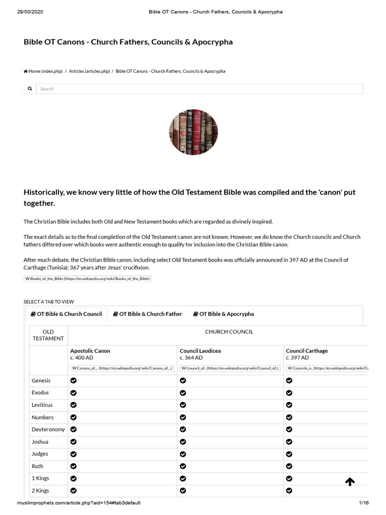 Bible OT Canons - Church Fathers, Councils & Apocrypha | PDF | Bible ...