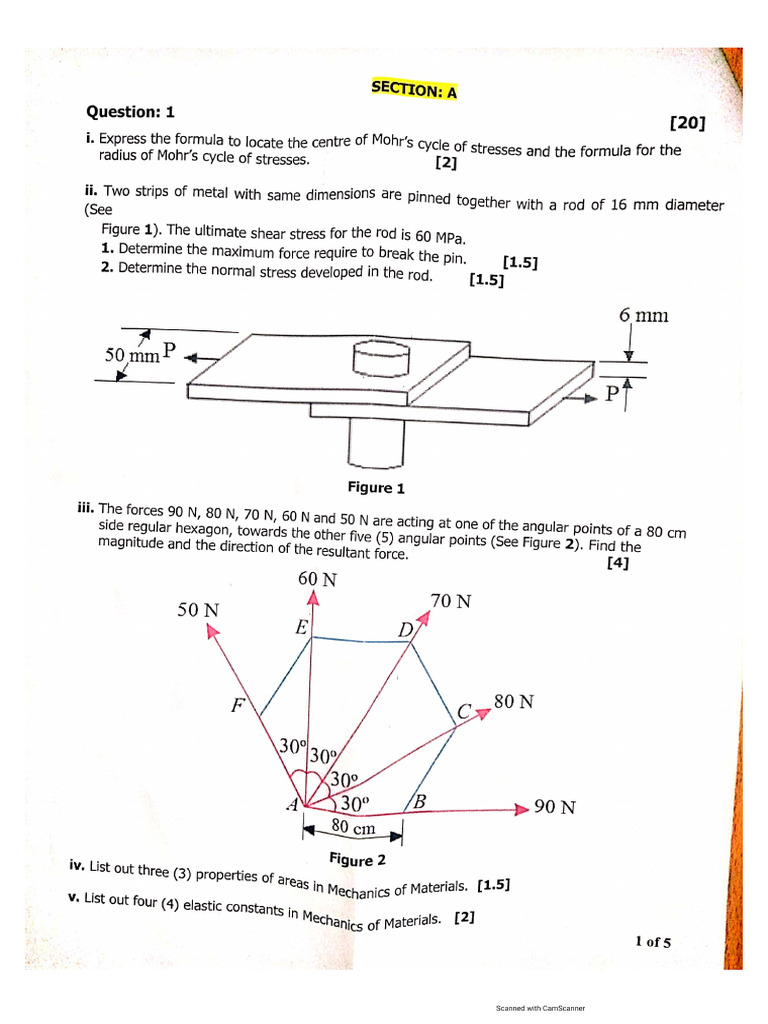 Strength of Materials Questions | PDF