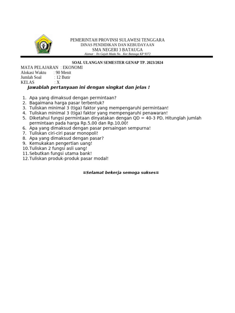 Soal Ulangan Semester Genap 2024 | PDF