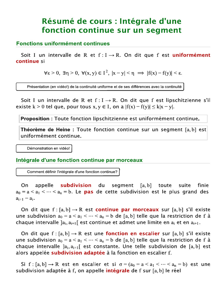 BIBMATH INTEGRALES Intégrale D'une Fonction Continue Sur Un Segment | PDF