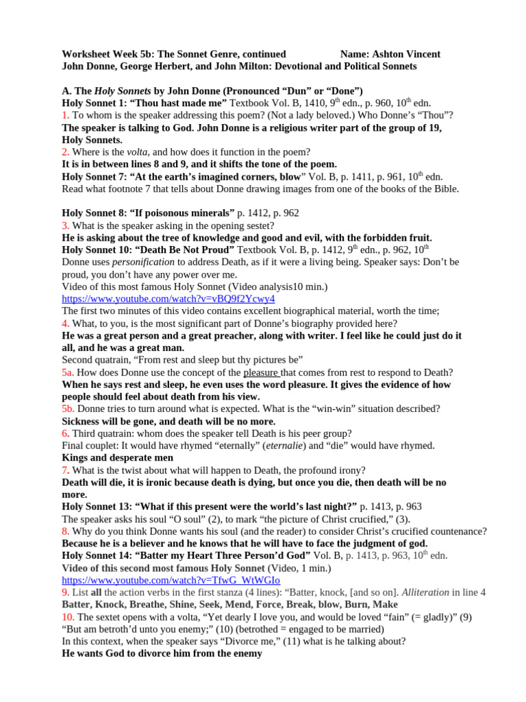 201 WK 5b Sonnets FA23 | PDF | Sonnets | Part Of Speech