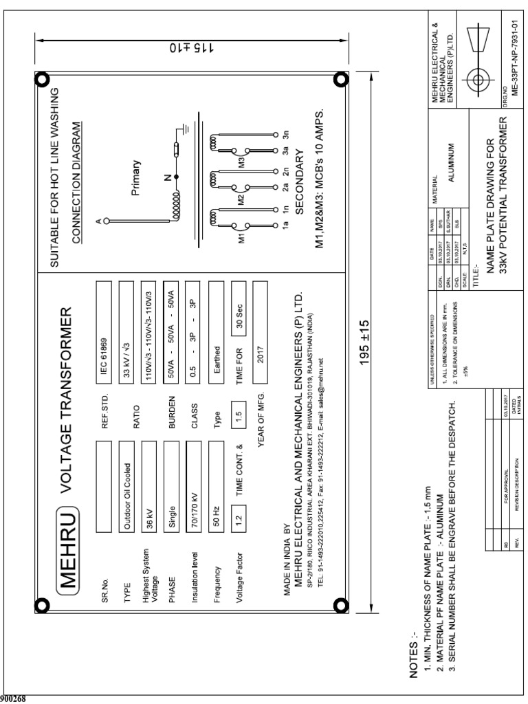 33KV VT Name Plate Deatils | PDF